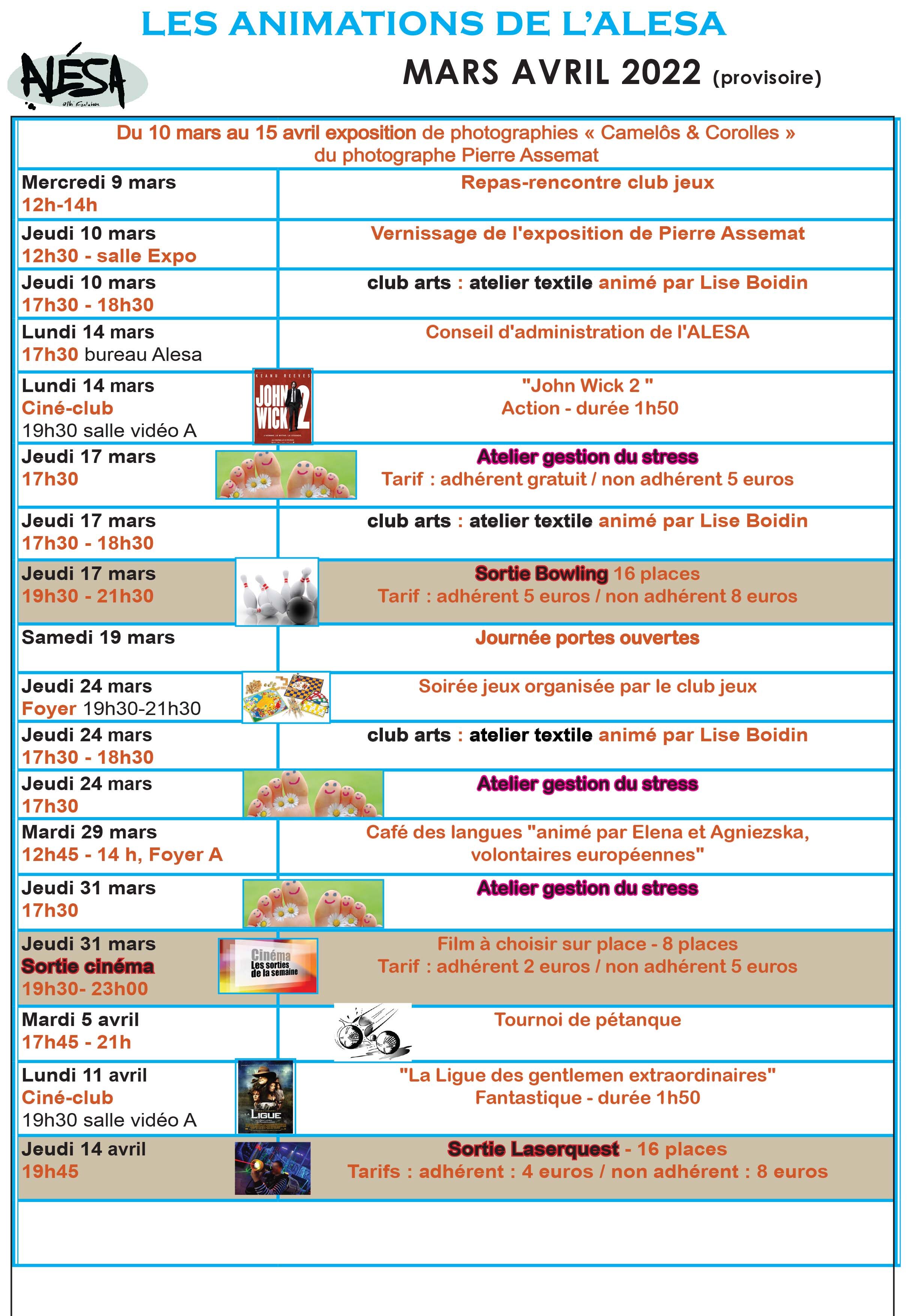 Calendrier des animations ALESA - Association des élèves (ALESA) - EPL ...
